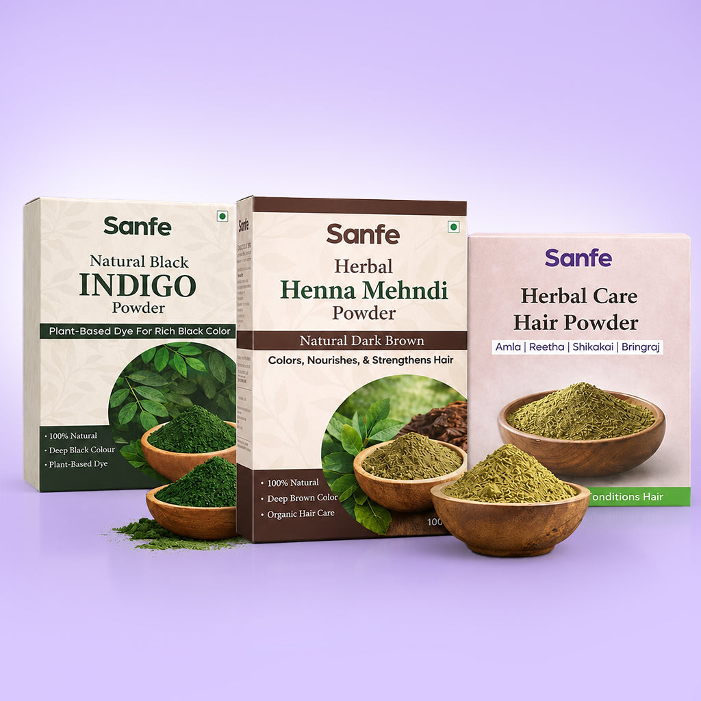 Sanfe Herbal Hair Color Combo | Henna, Indigo & Amla Reetha Shikakai ...